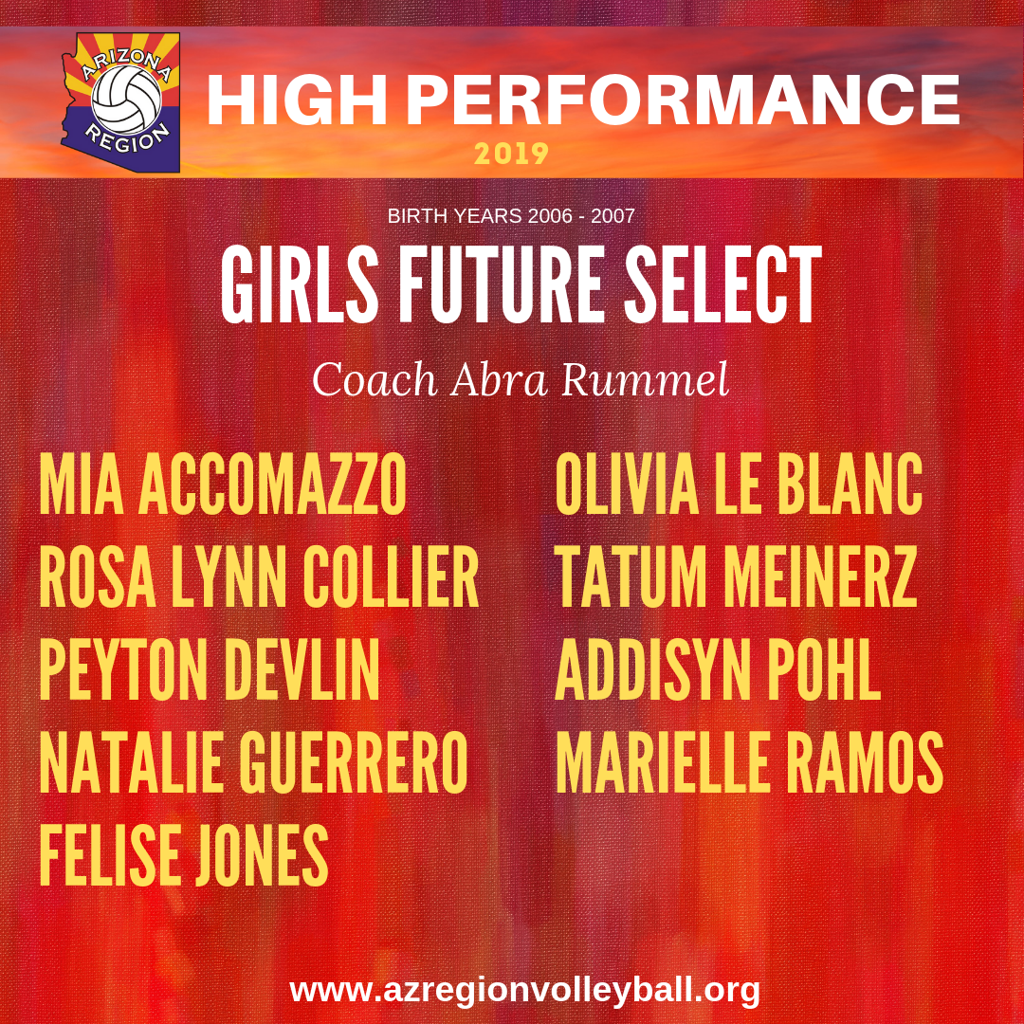 2019 AZ Region High Performance Girls Teams | Photos | Arizona Region ...