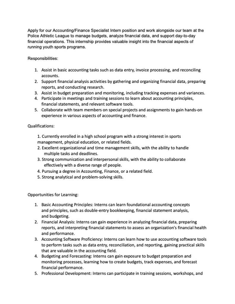 Internship + Workforce Development Program 2024-2025