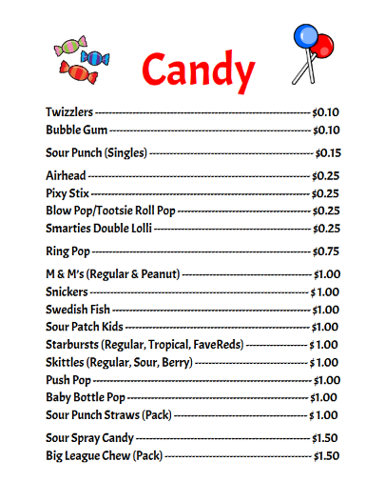 Concession Stand Price List Template