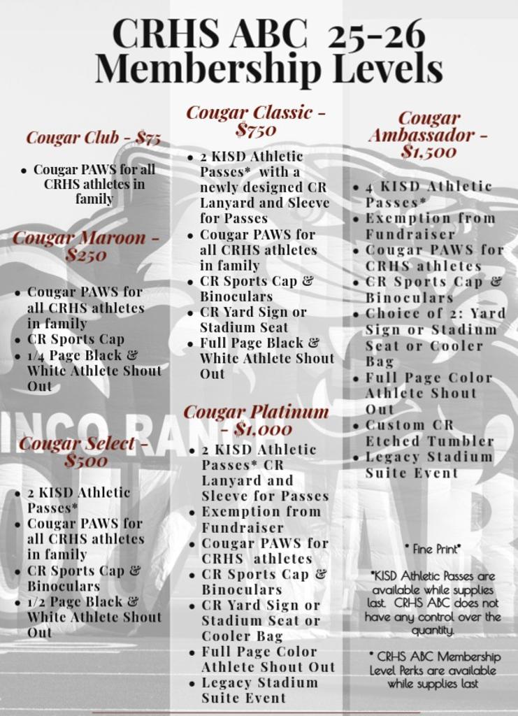 Welcome | 2025-2026 CRHS ABC Membership Registration | Cinco Ranch ...